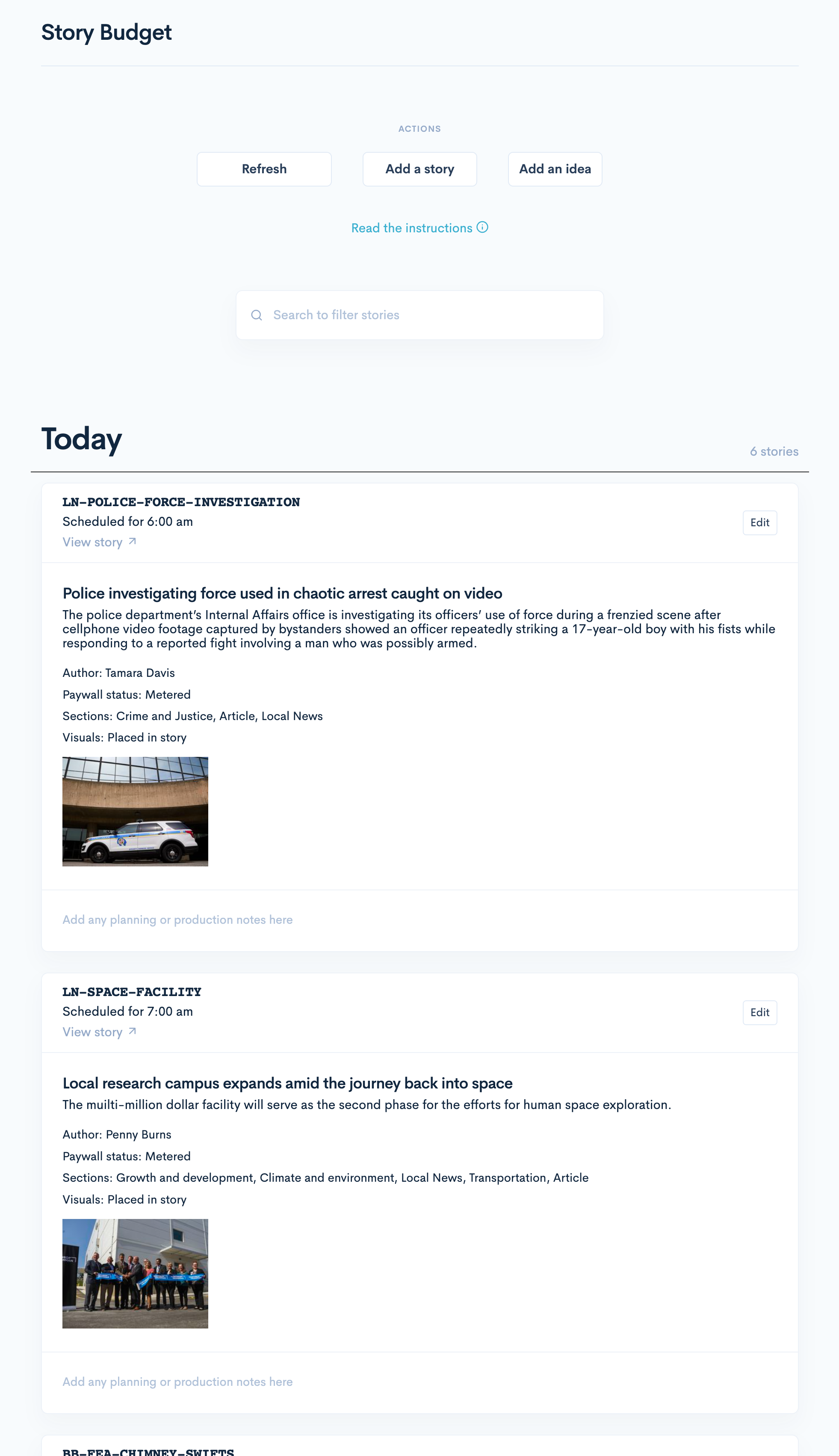 Story Budget for ArcXP: WebSked alternative - Arcfully